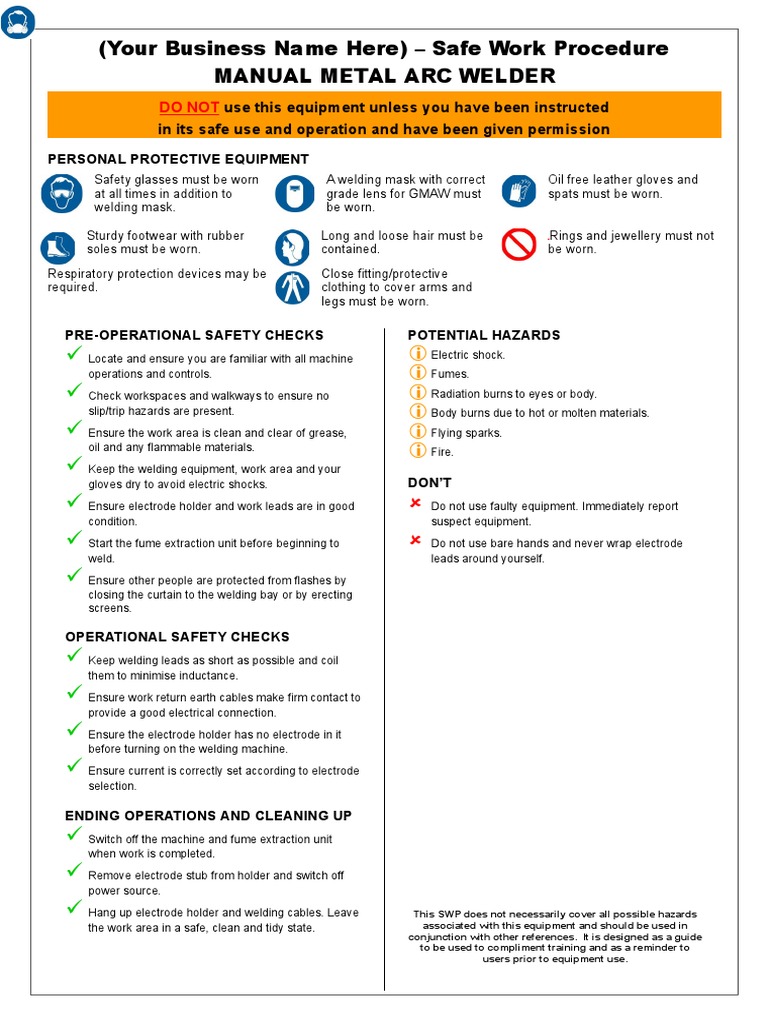 Welding Machine Safety Operating Procedure | PDF | Welding | Construction