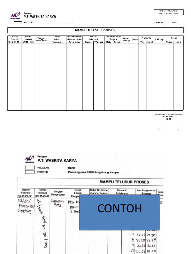 Form IMTP-K3LMP-04 Mampu Telusur Proses | PDF
