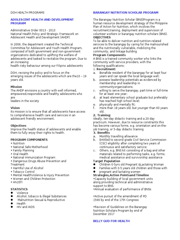 Doh Health Programs | PDF | Measles | Infant Mortality