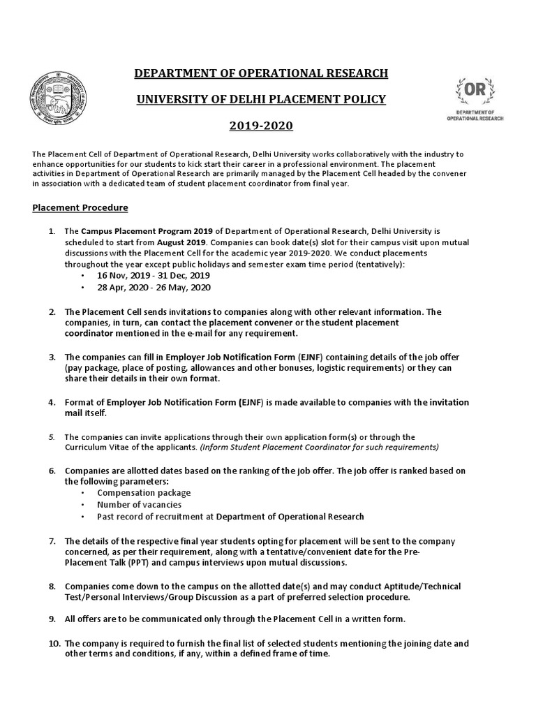 Placement Procedure Guidelines | PDF | Learning | Business