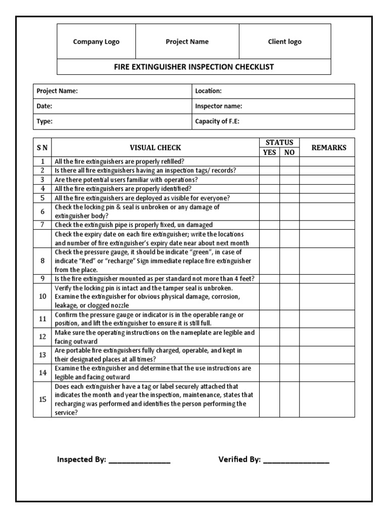 Fire Extinguisher Inspection Checklist | PDF | Nature
