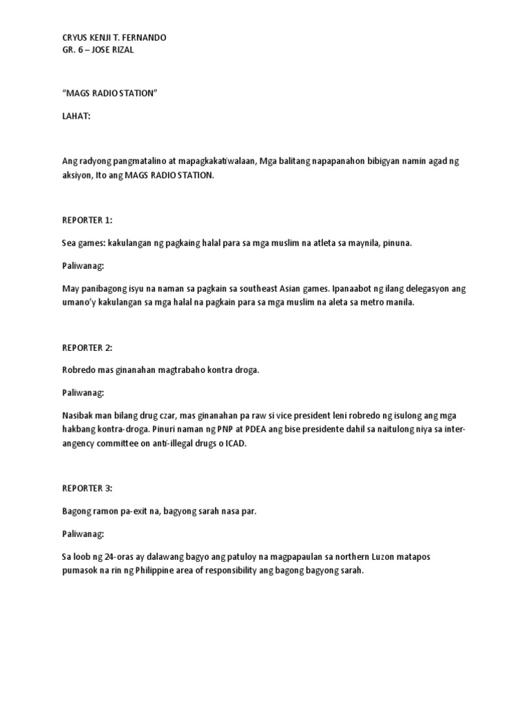 Radio Brodcasting Script | PDF