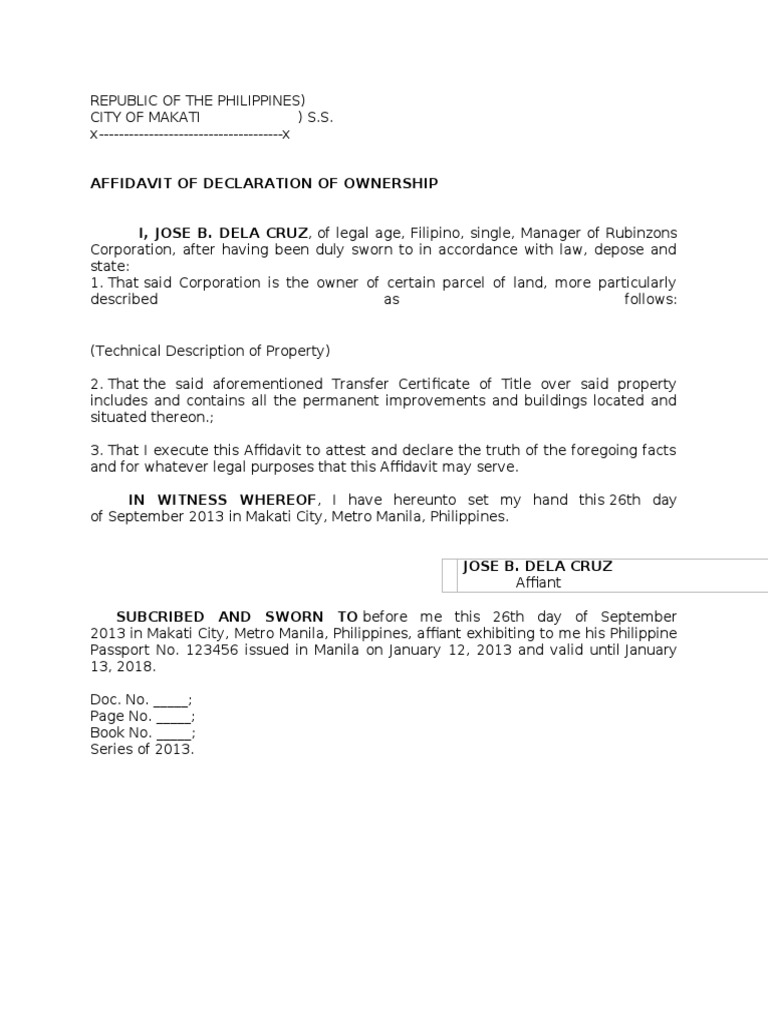 Affidavit of Declaration of Ownership | PDF