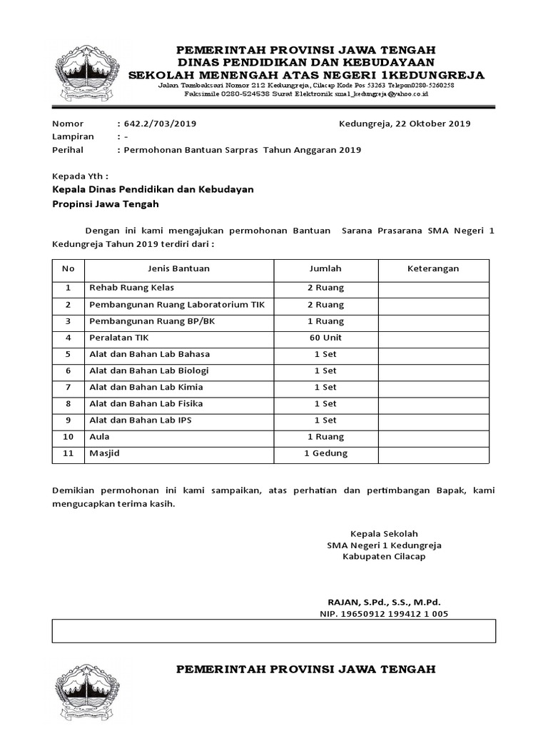 Surat Permohonan Sarpras | PDF