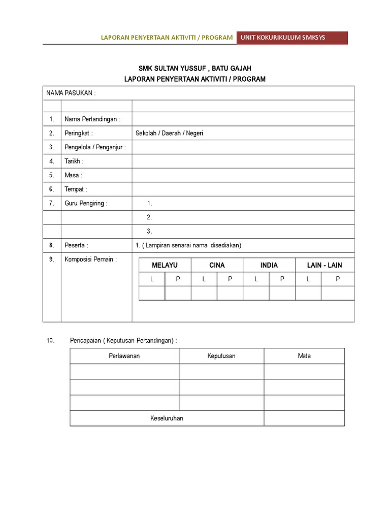 LAPORAN PENYERTAAN AKTIVITI PROGRAM KOKO SYSdoc | PDF