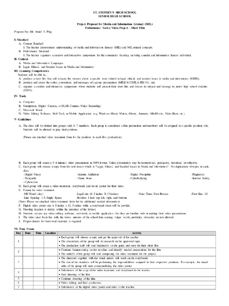 Media and Information Literacy Performance Task Video Project Short ...