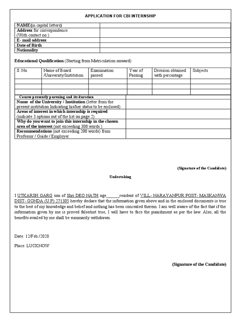 Application For Cbi Internship | PDF