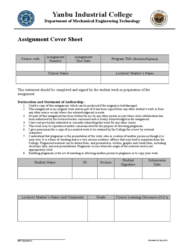 Assignment Cover Sheet | PDF | Plagiarism | Learning