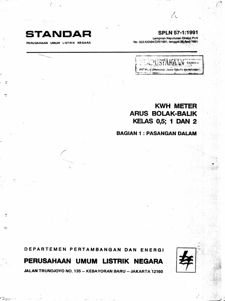 SPLN 57-1 1991 KWH METER KLAS 0,5 1 &2 (Bag 1-Pasangan Dalam) | PDF
