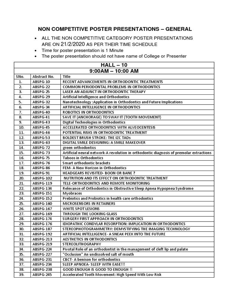 Non Competitive Poster General | PDF | Orthodontics | Dental Implant