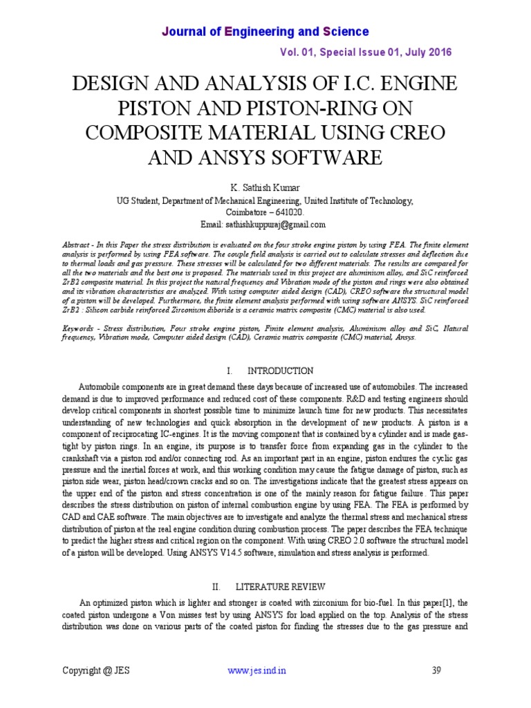 Design and Analysis of I.C. Engine Pisto | PDF | Piston | Strength Of ...