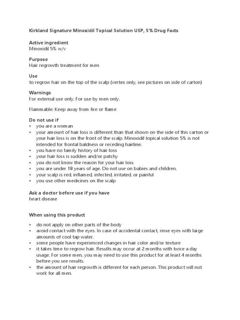 Kirkland Minoxidil Solution Instructions PDF | PDF | Hair Loss ...