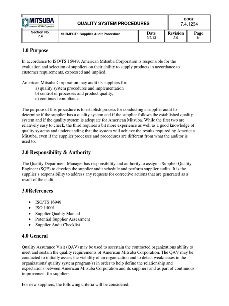 Supplier Audit Procedure | PDF | Quality Management System | Supply Chain