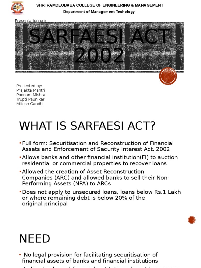 Overview of the SARFAESI Act 2002 | PDF | Security Interest ...