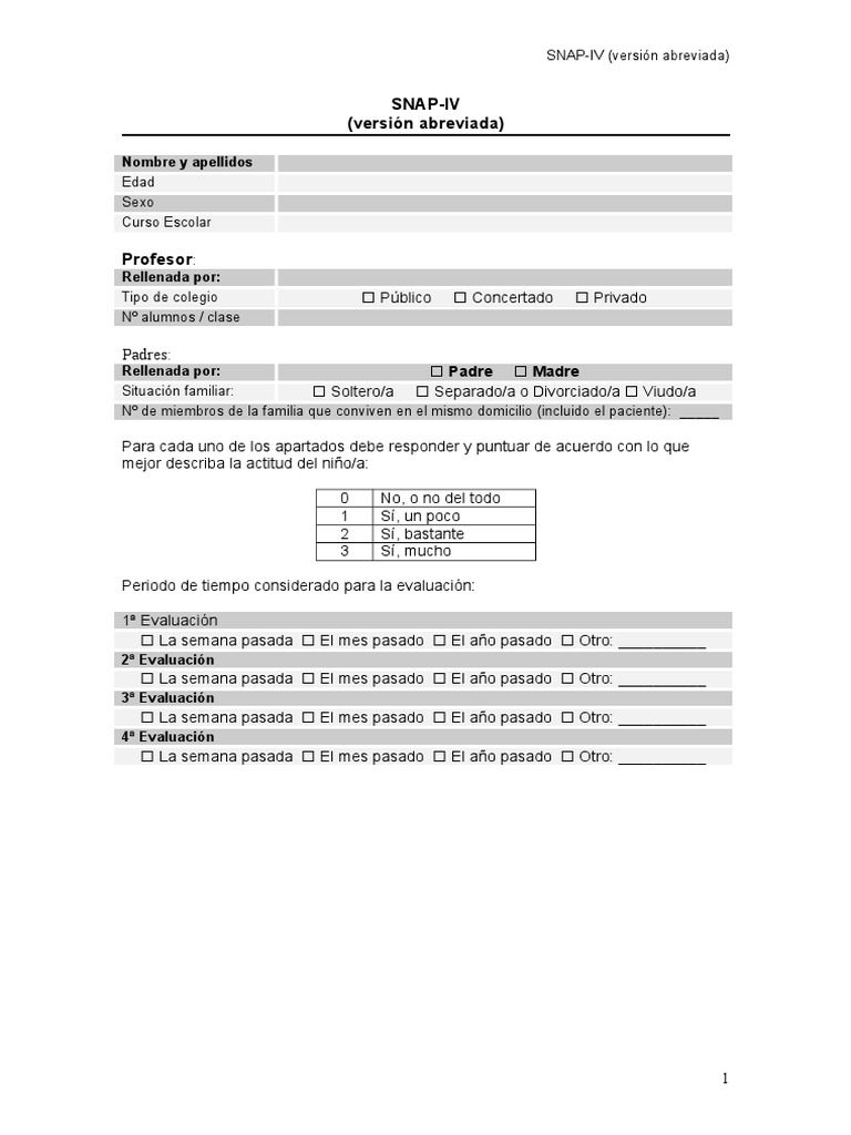 Snap Iv | PDF | Desorden hiperactivo y deficit de atencion | Cognición