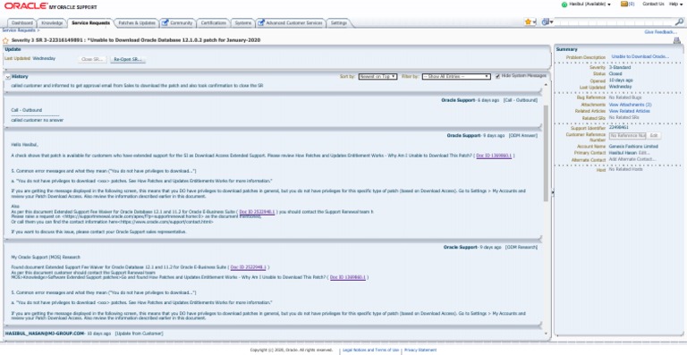 SR Detail-DB Patch | PDF | Oracle Database | Information Technology