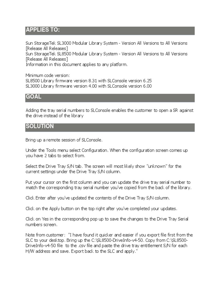 SL8500 - SL3000 - How To View and Correct Serial Number of Drive Tray ...