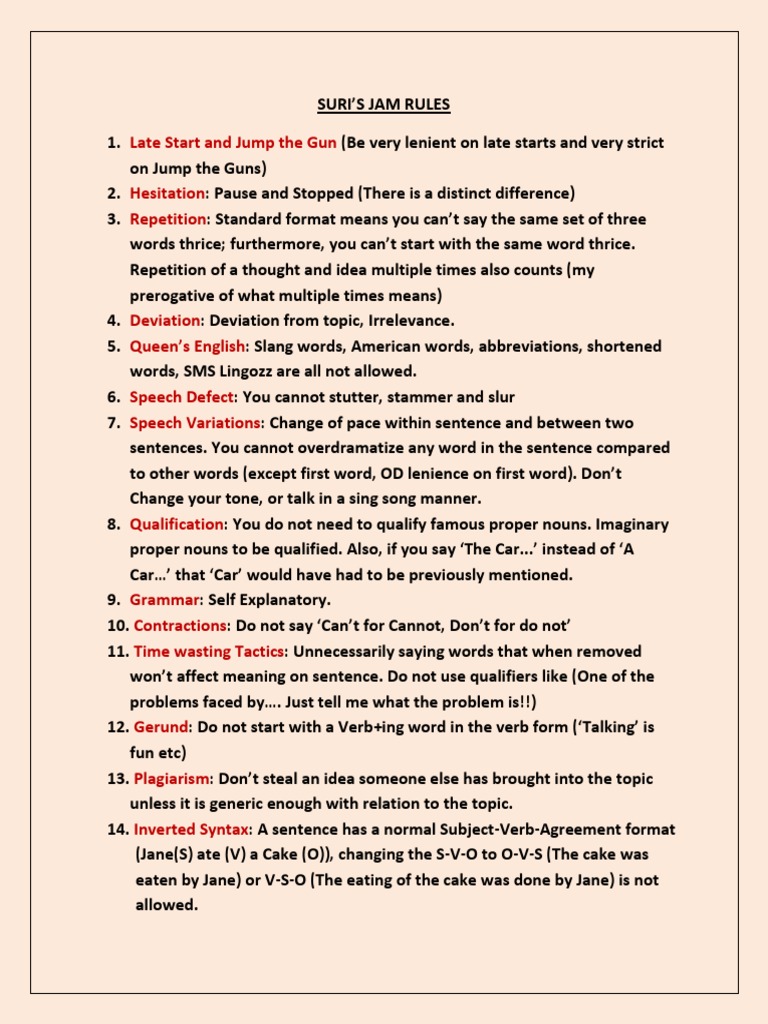 JAM Rules | PDF | Language Arts & Discipline
