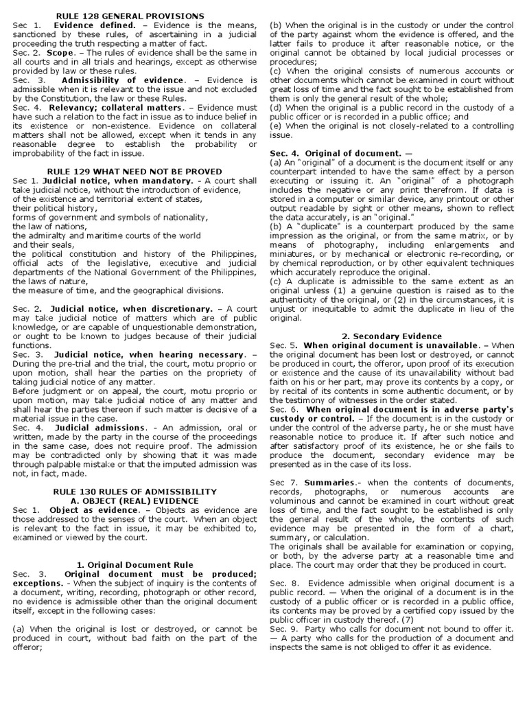 Rule 128 General Provisions | PDF | Evidence (Law) | Evidence
