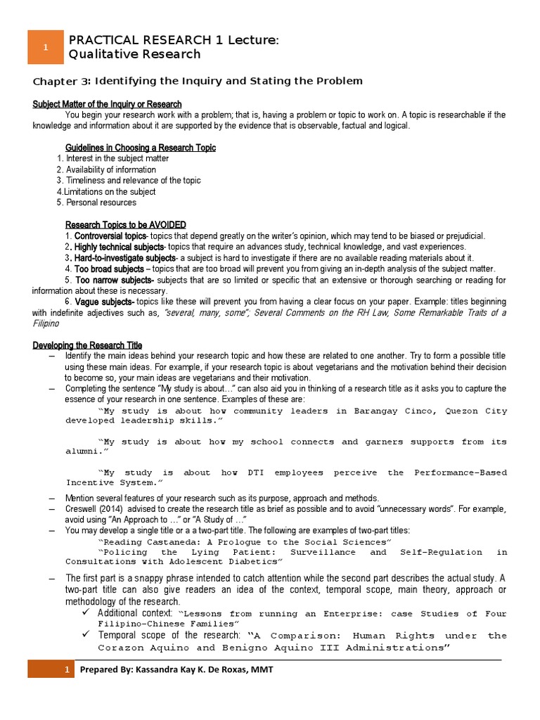 Practical Research 1 - Chapter 3 | PDF