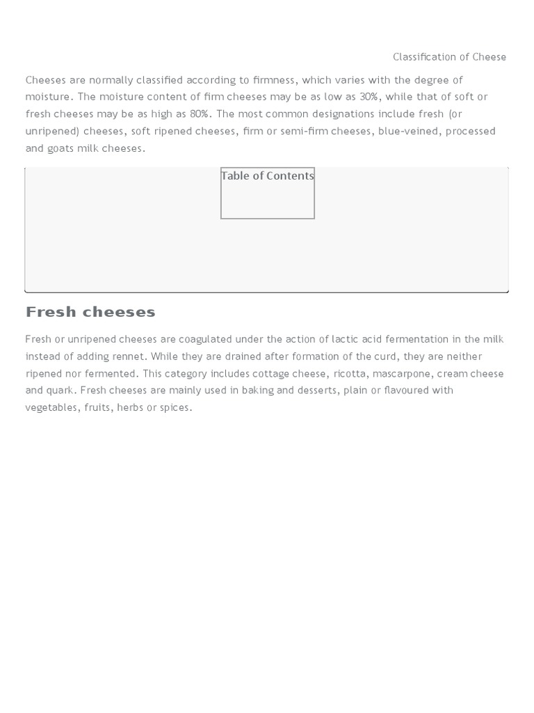 Cheese Classification Overview | PDF | Cheese | Food And Drink