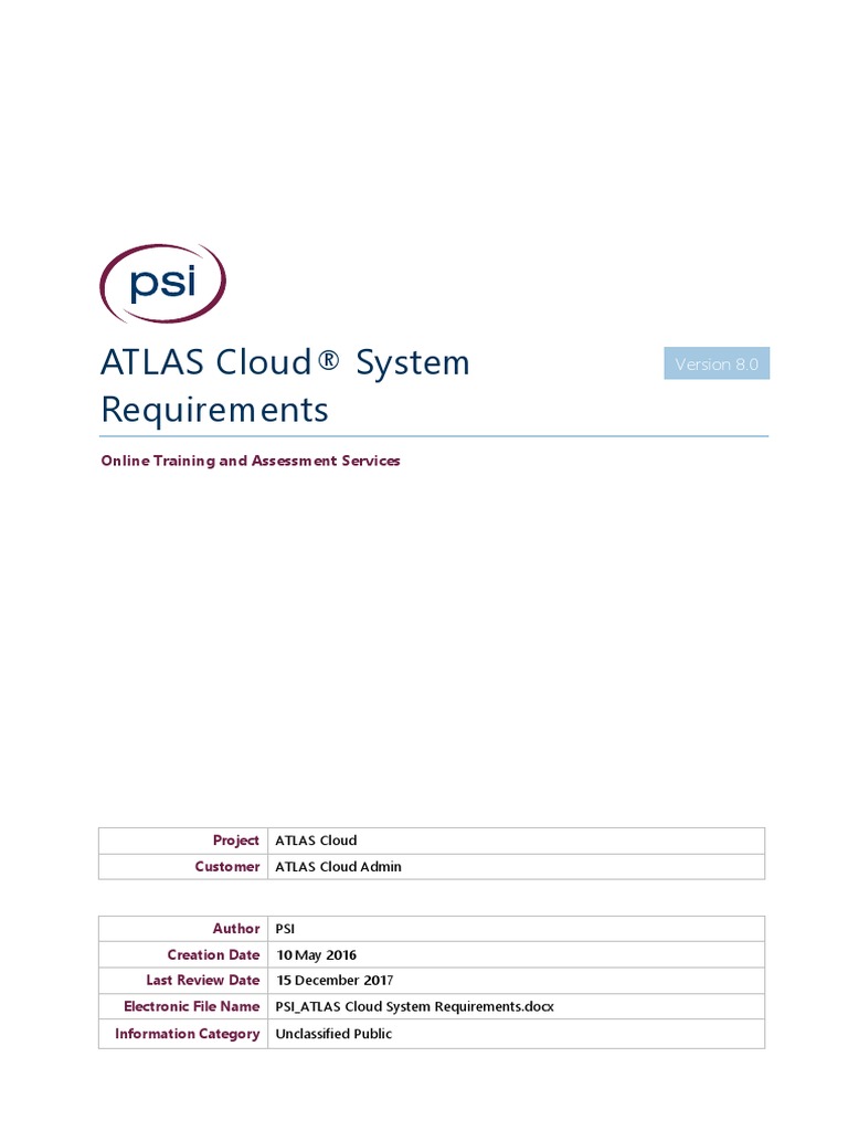 PSI - ATLAS Cloud System Requirements V8.0 | PDF | Microsoft Office ...
