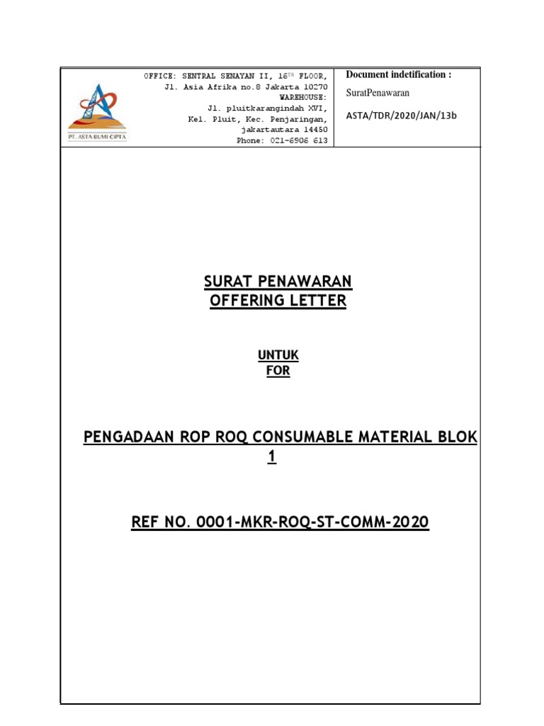 0001-MKR-ROQ-ST-COMM-2020 - Asta Bumi Cipta. PT PDF | PDF | Jakarta | Materials