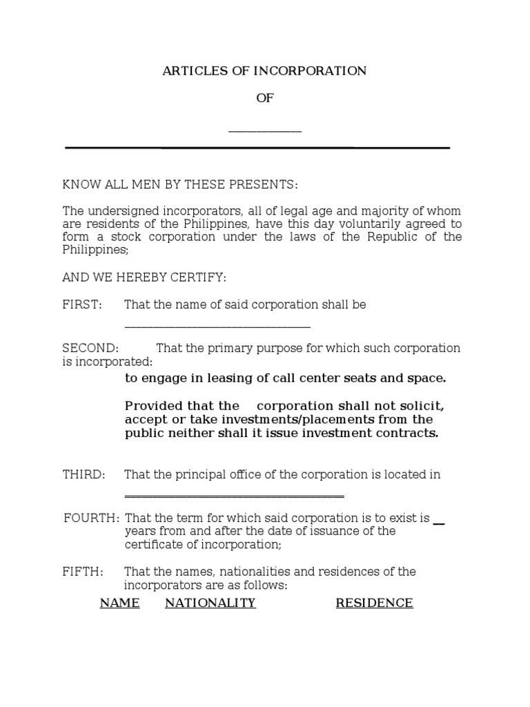 AOI Draft | PDF | Shareholders | Stocks