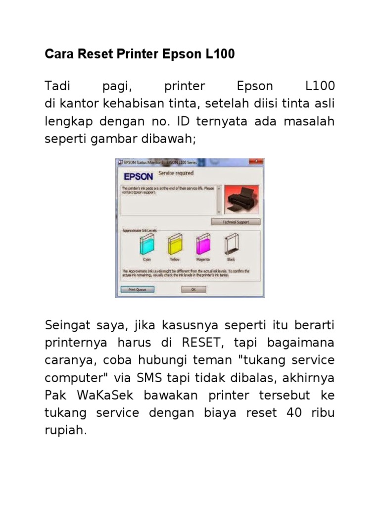 Cara Reset Printer Epson L100 | PDF