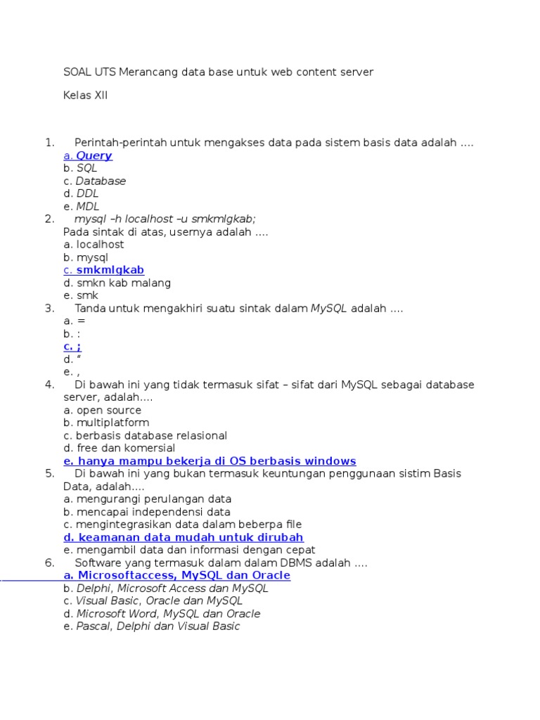 Soal Uts Merancang Data Base Untuk Web Content Server PDF | PDF