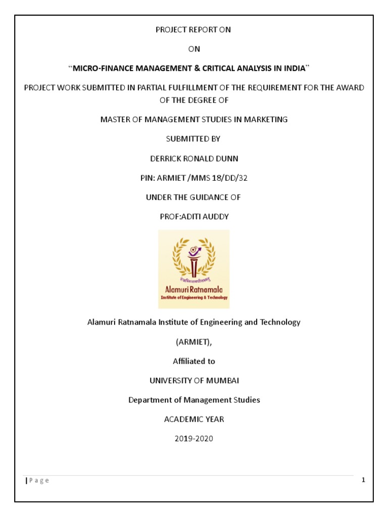 A Project Report On Microfinance in India | PDF | Microfinance ...
