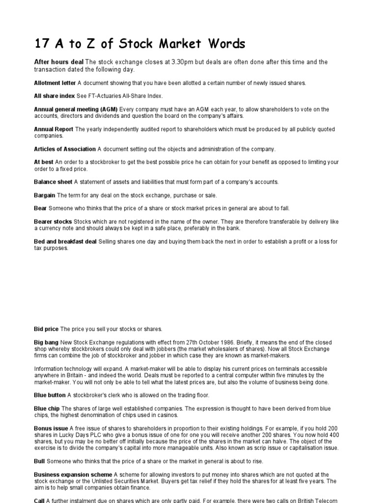 17 A To Z of Stock Market Words | PDF | Stocks | Dividend