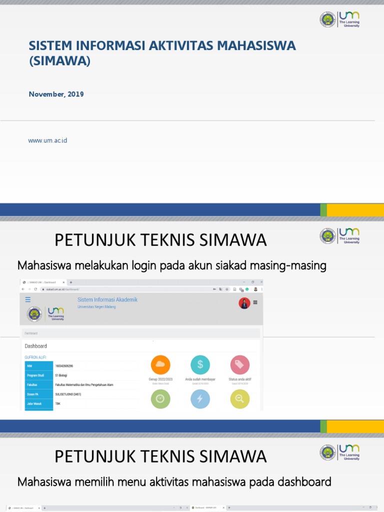 Petunjuk Teknis Sistem Informasi Aktivitas Mahasiswa Simawa Um | PDF