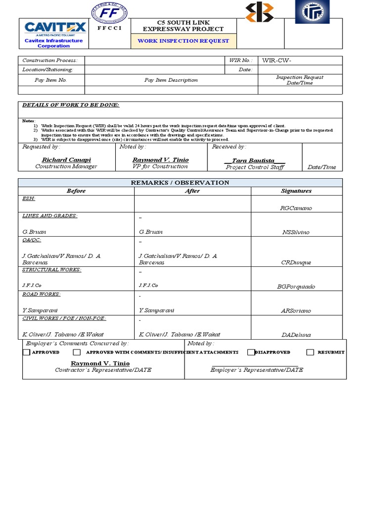 Work Inspection Request Form Template | PDF | Government | Business