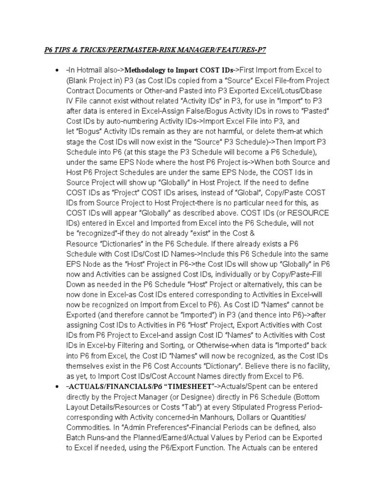 P6 Tips and Tricks | PDF | Microsoft Excel | Spreadsheet