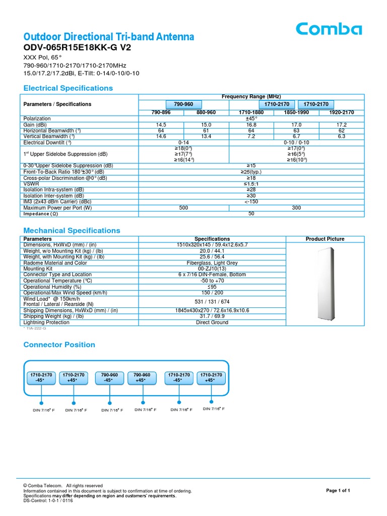 Comba Telecom ODV-065R15E18KK | PDF | Decibel | Antenna (Radio)