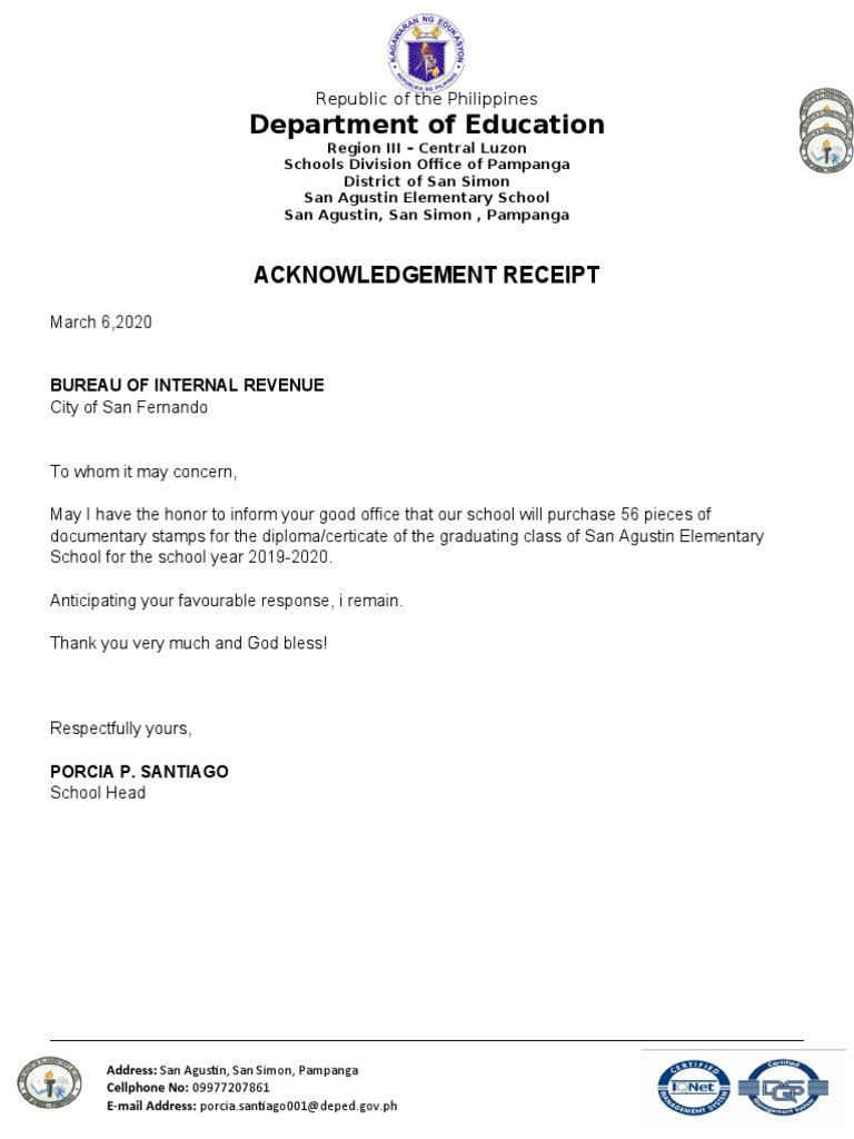 Request for Purchase of Documentary Stamps for Graduation Certificates ...