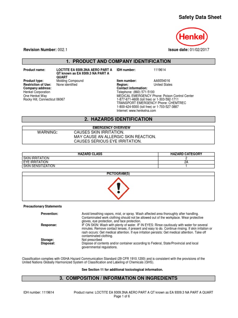 (C021) Henkel-As9354016-Hysol-Ea9309-3na-Adhesive-Qt | PDF | Dangerous ...