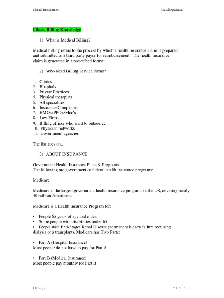 AR Billing Manual - V1212-1 | PDF | Managed Care | Medicare (United States)