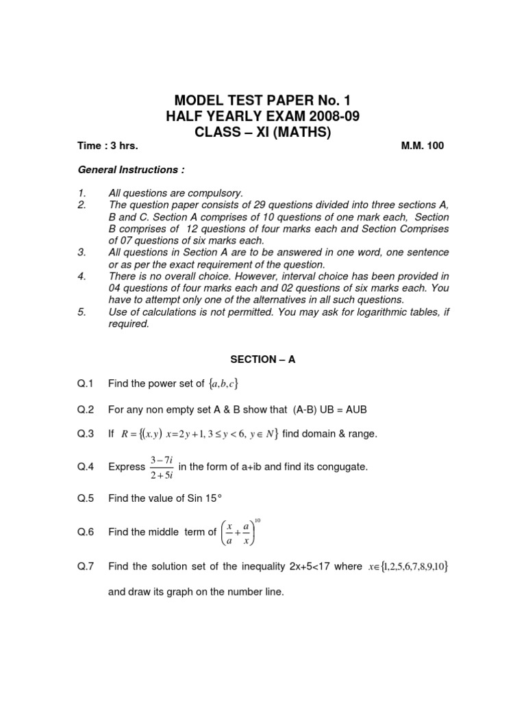 11 Mathematics Mixed Test 01 | PDF | Trigonometric Functions | Test ...
