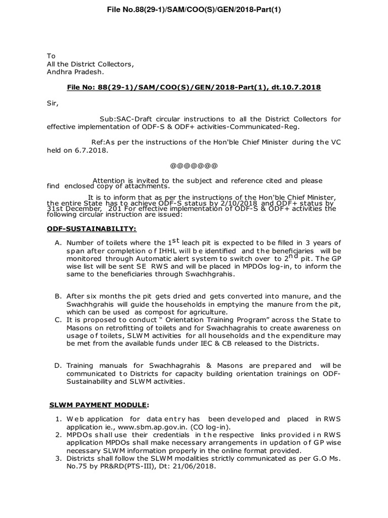 Letter On Circular Instructions For SLWM Activities Along With ...