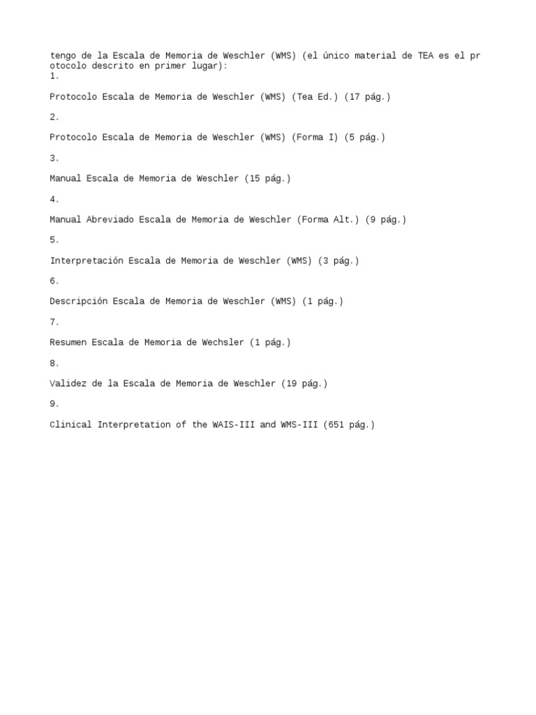 Escala de Memoria de Weschler WMS | PDF