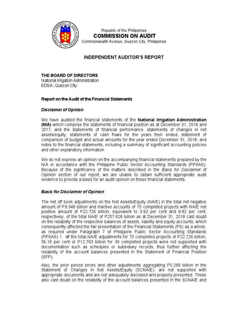 2018 - COA-Audited-Financial Statements PDF | PDF | Going Concern ...