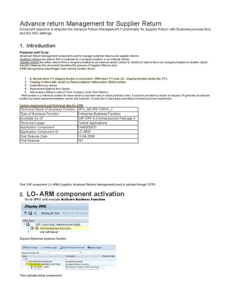 Advance Return Management For Supplier Return | PDF | Business ...