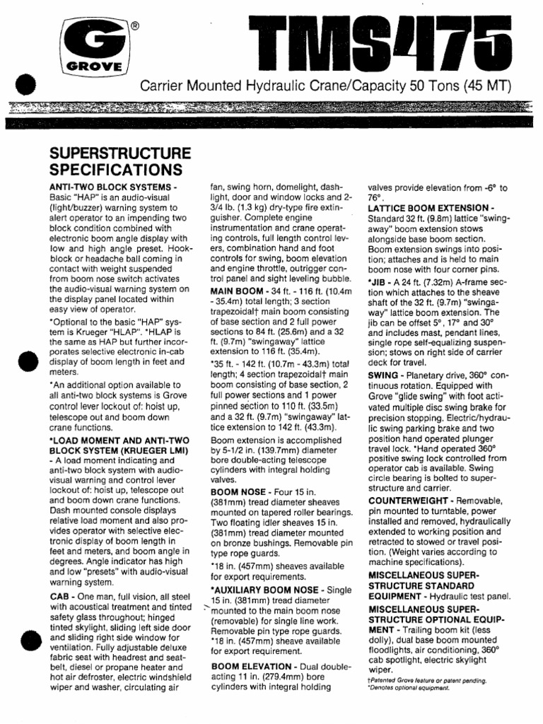 Load Chart of TMS 475 PDF | PDF | Crane (Machine) | Turbocharger