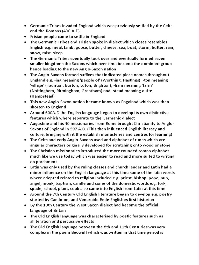 Old English Language Notes VCE | PDF | England | English Language