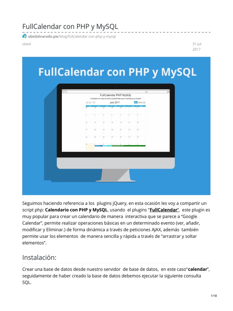 Obedalvarado - pw-FullCalendar Con PHP y MySQL | PDF | Php | Desarrollo de software