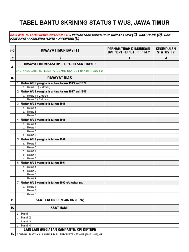 BLANGKO Skrening TT WUS New | PDF | Sains & Matematika