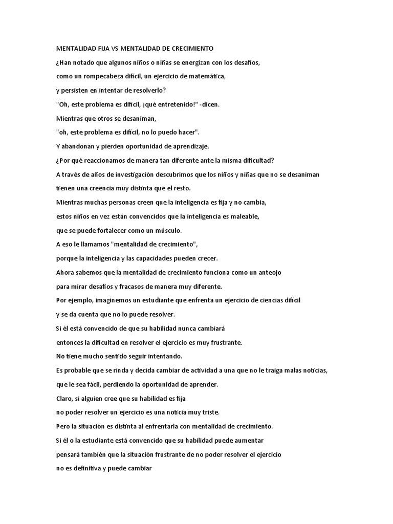 Mentalidad Fija vs. Crecimiento: Claves | PDF | Inteligencia | Aprendizaje