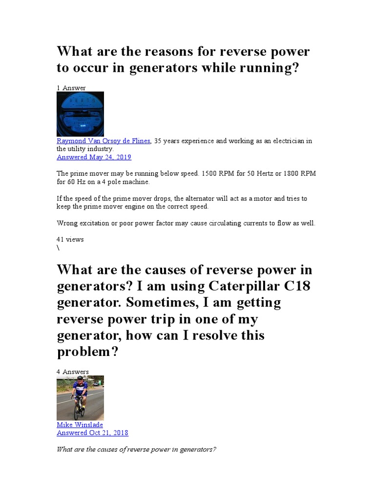 What Are The Reasons For Reverse Power To Occur in Generators While ...